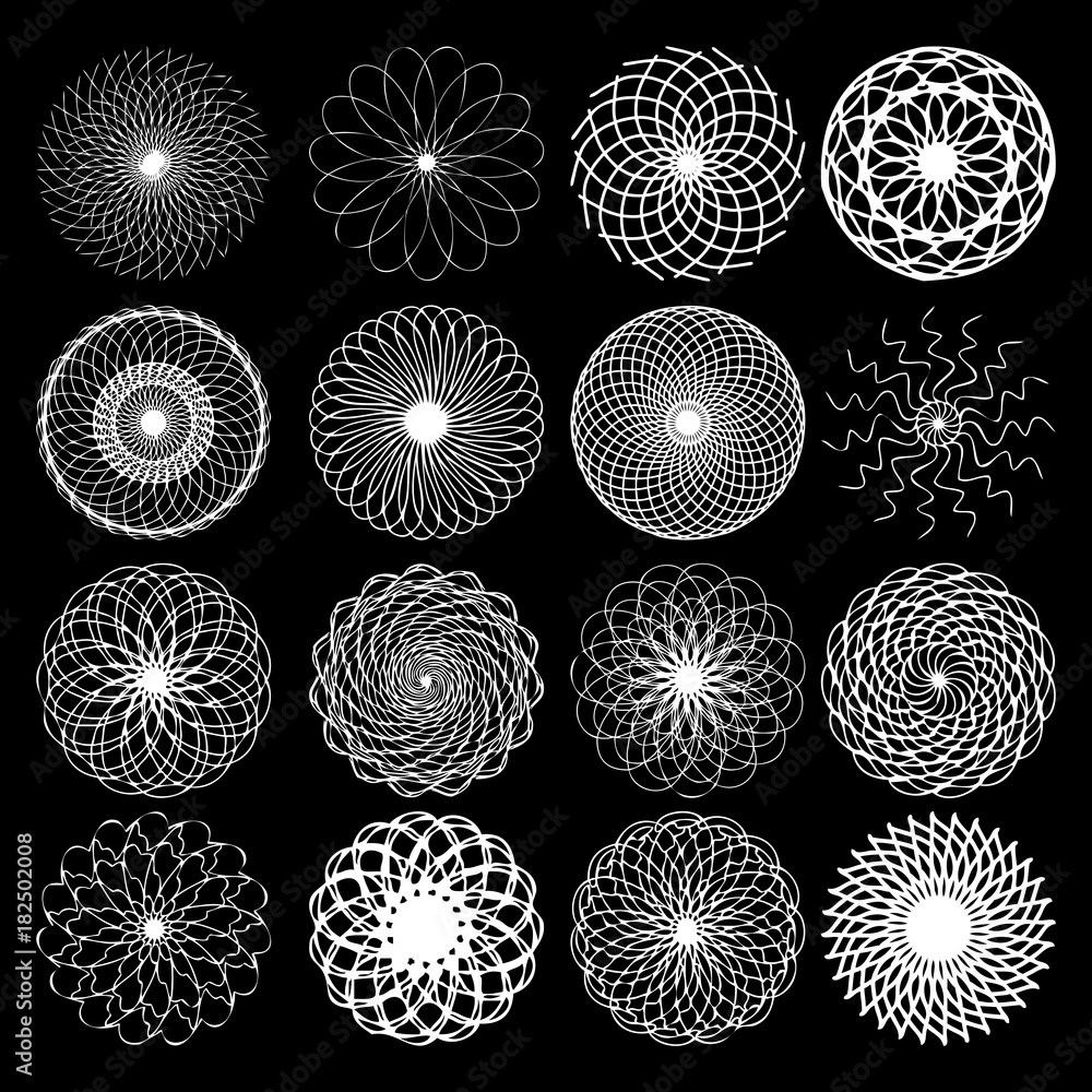 Round symbols spirographs design element set. Template for creating ...