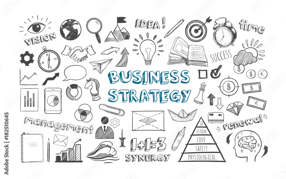 Business strategy. Vector hand drawn Infographic icons set. Financial ...