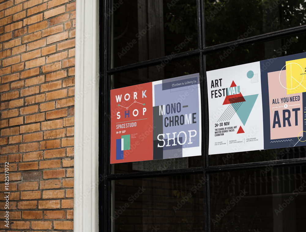 Posters on a window Stock Photo | Adobe Stock