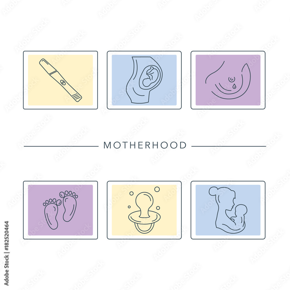 Pregnancy and childbirth vector line icons set. Preparing a woman for ...