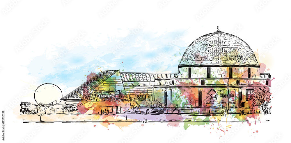 Vetor de Watercolor splash with hand drawn sketch of The Adler ...