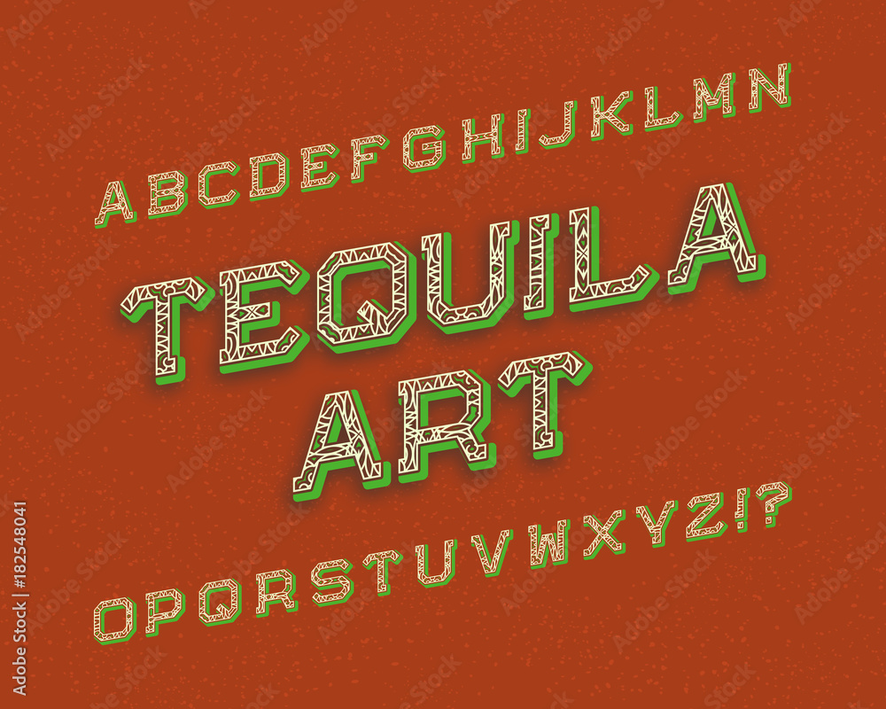Tequila Art typeface. Retro font. Isolated english alphabet. Stock ...