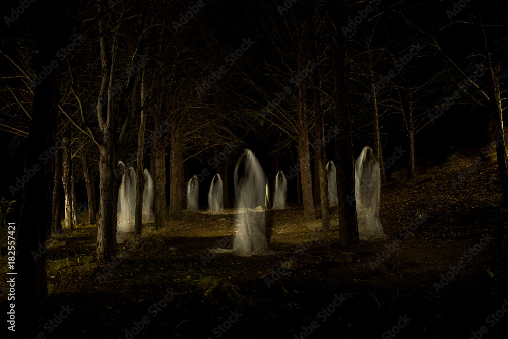 Ghost family in the dark forest Stock Photo | Adobe Stock
