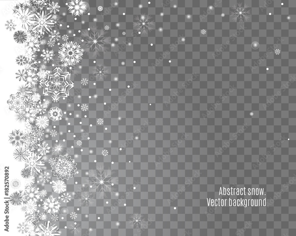 Falling snow border on a transparent background. Abstract snow ...