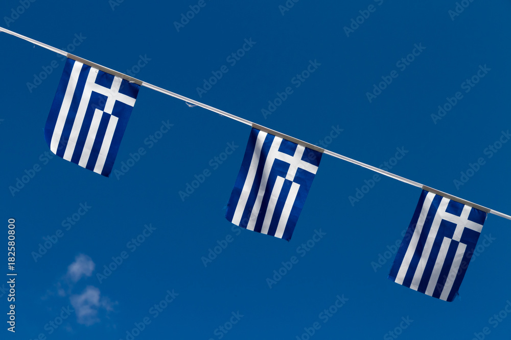 Festoon sling with 4 Greek flags, spotted in a Greek Cypriot village on ...