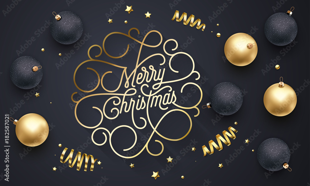 Merry Christmas flourish golden calligraphy lettering of swash line ...
