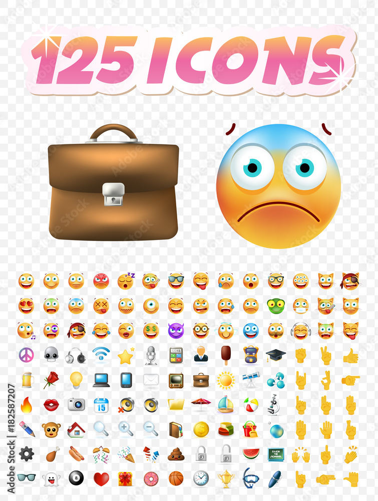 Set of Realistic Cute Icons on Transparent Background . Isolated Vector ...