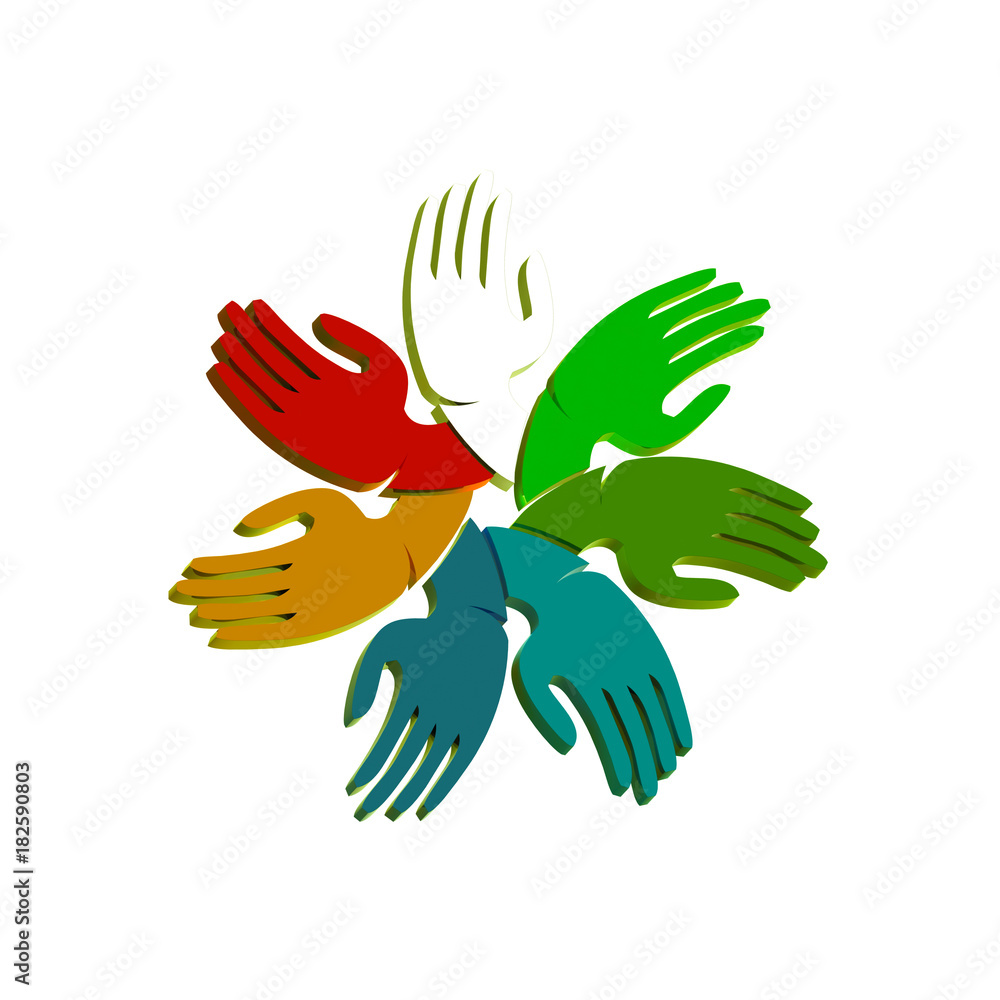 Teamwork group of hands symbol 3d Stock Photo | Adobe Stock