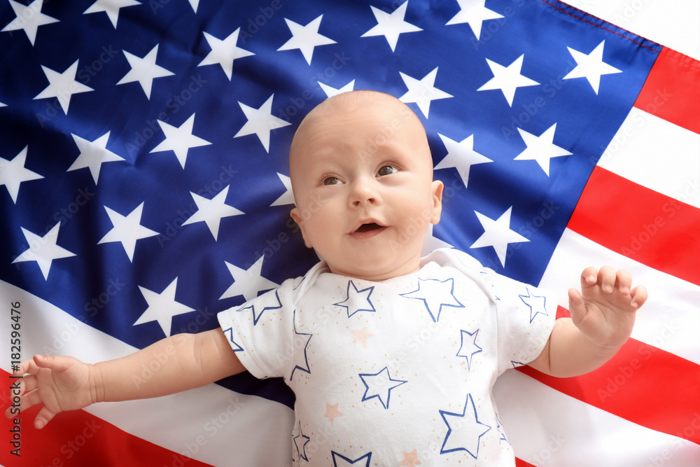 Cute baby on American flag background Stock Photo | Adobe Stock