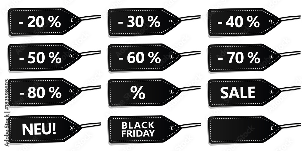 12er Set schwarze rabatt etiketten black friday Stock Vector | Adobe Stock