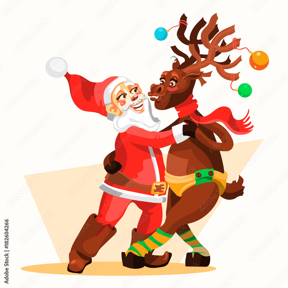 Dancing Santa Claus with Christmas Reindeer. Funny and cute Merry ...