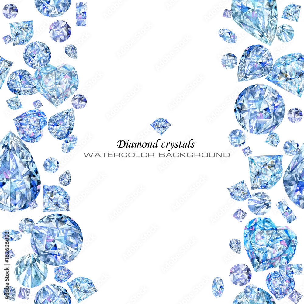 jewelry watercolor background. diamond crystals illustration Stock ...