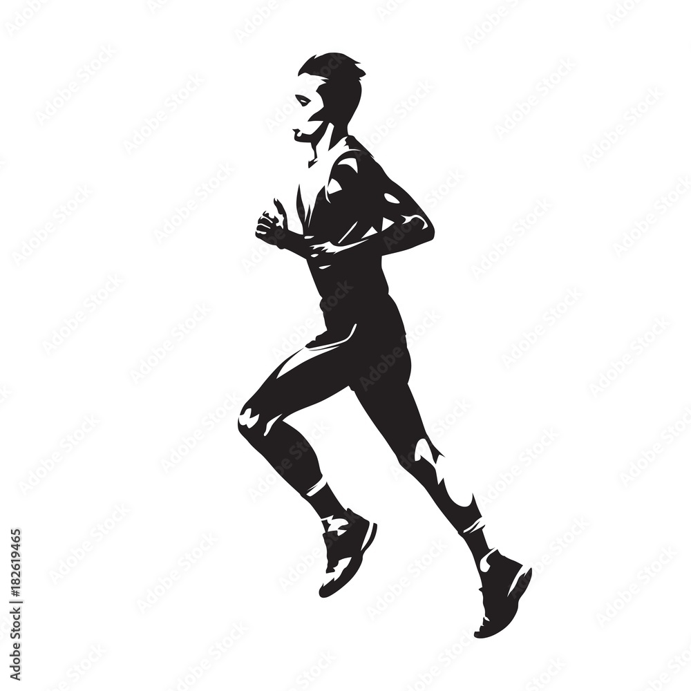 Vector runner. Running young athlete, side view. Abstract isolated ...
