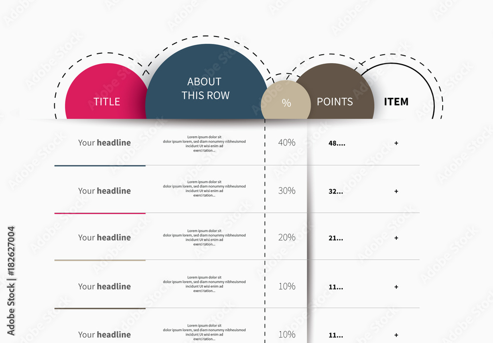 Table Infographic with Circles and Rows Stock Template | Adobe Stock