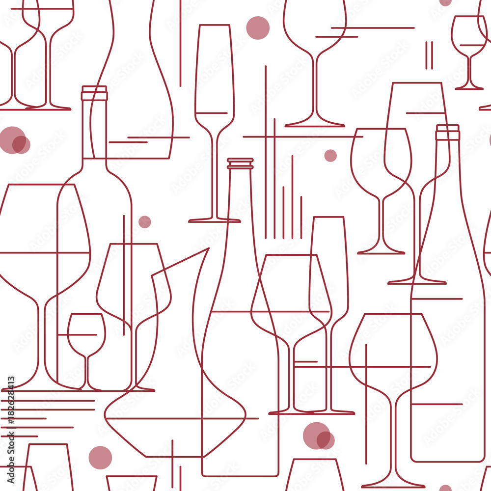 Seamless background with wine glasses and bottles. Design element for ...