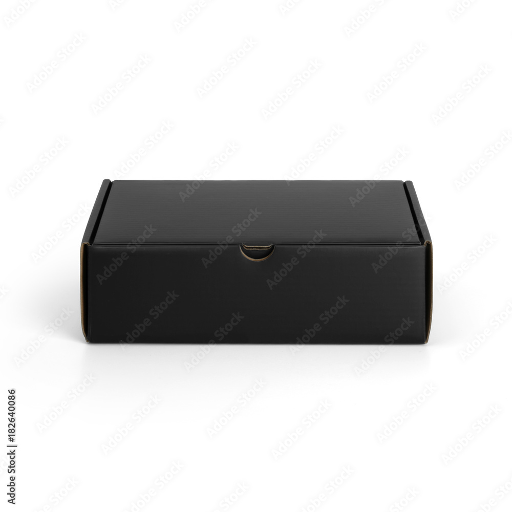 Blank Black cardboard paper box front view isolated on white background ...