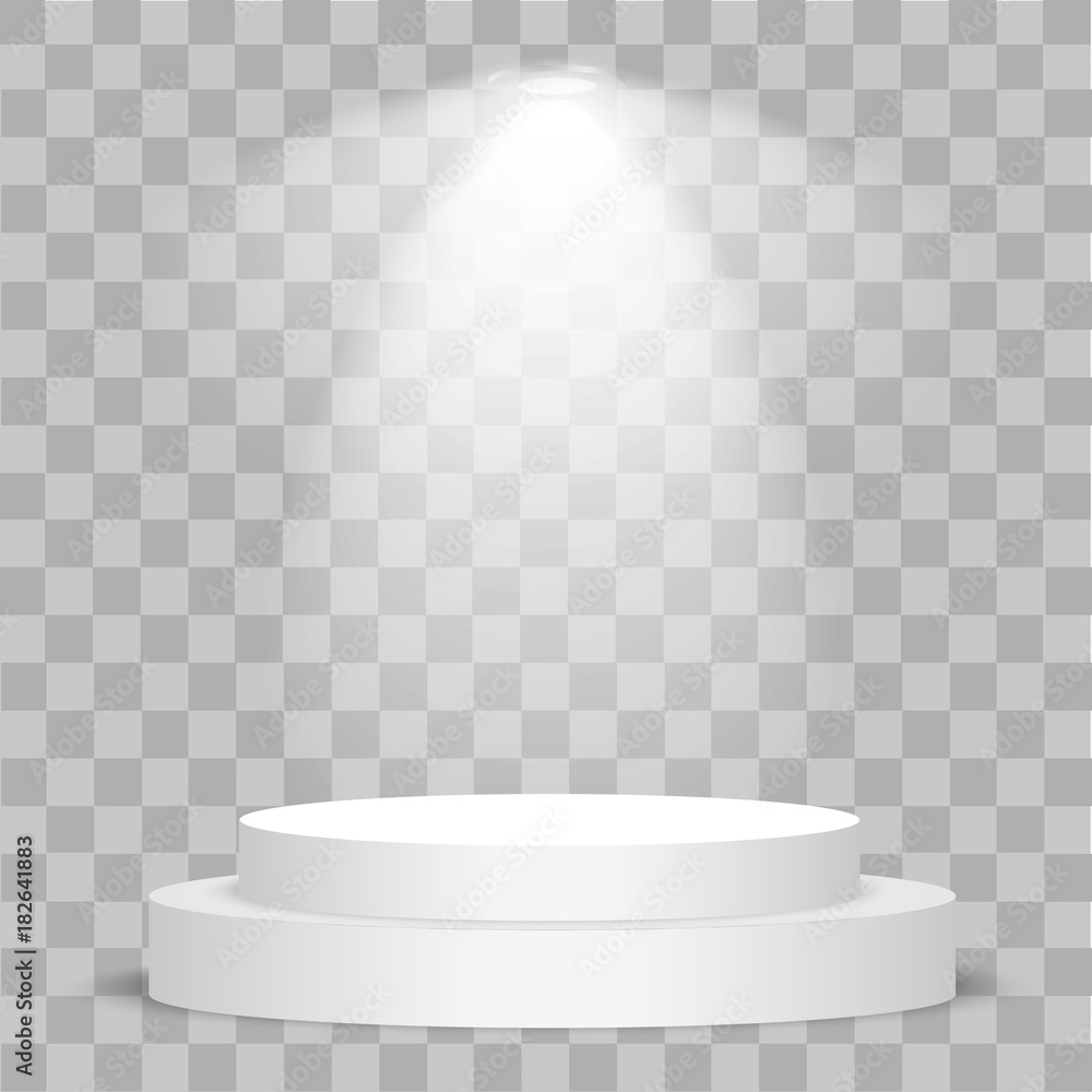 Round stage podium illuminated with light on transparent background ...