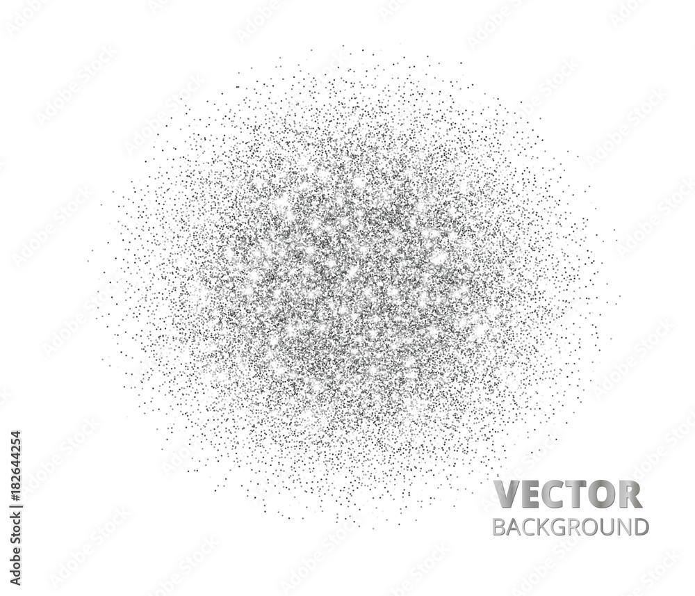 Festive silver sparkle background, glitter circle. Vector dust ...