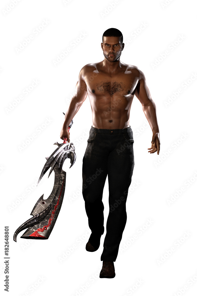 Black Man with Sword Isolated on White Stock Illustration | Adobe Stock