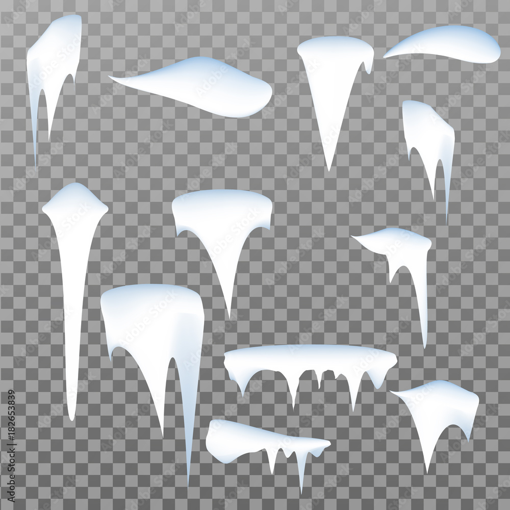 Set snow cap isolated on transparent background. Snowy elements on ...