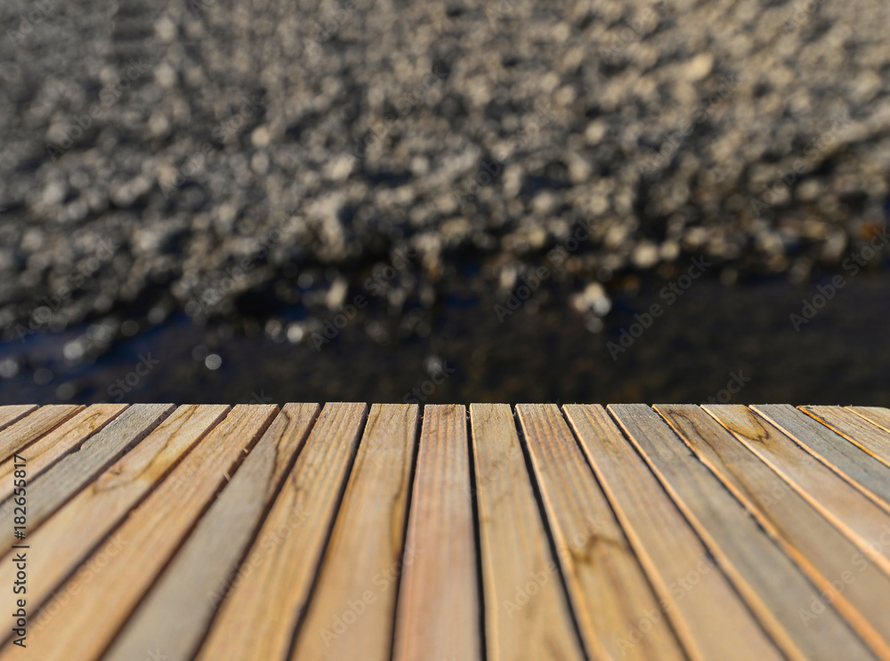 Empty wood deck with river background with beautiful natural sce Stock ...