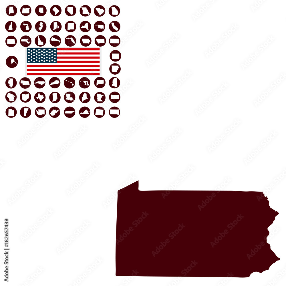 Map of the U.S. state of Pennsylvania on a white background Stock ...