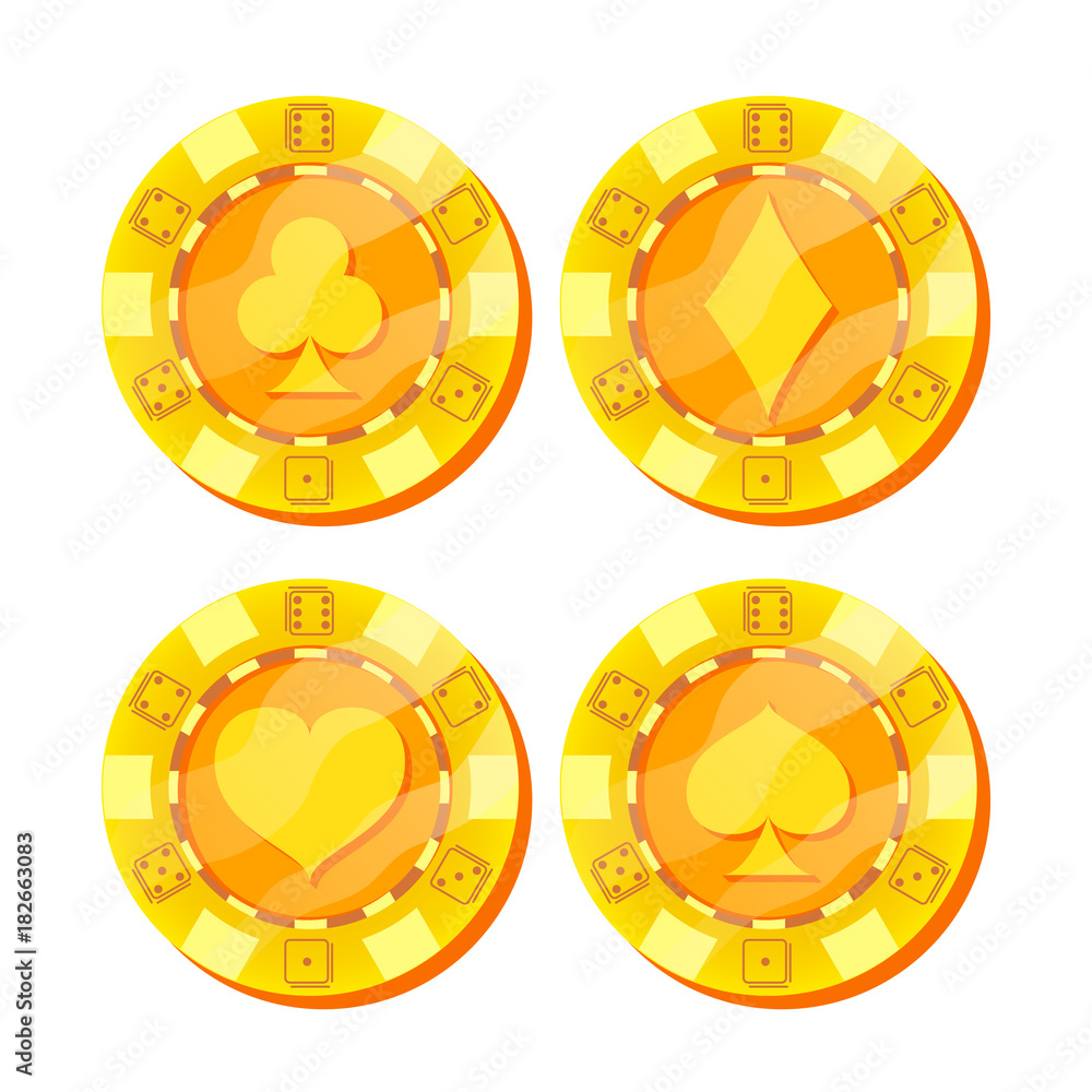 Poker Chips Vector. Card Suits Sign. Flat, Cartoon Set. Game Money ...