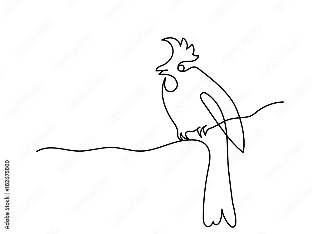 Winter bird on tree branch. Continuous line drawing. Vector ...