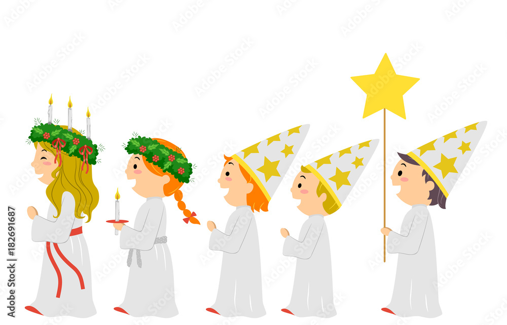Stickman Kids Sweden Saint Lucia Parade Stock Vector | Adobe Stock