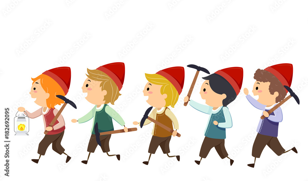 Stickman Kids Dwarves Marching Miners Illustration Stock Vector | Adobe ...