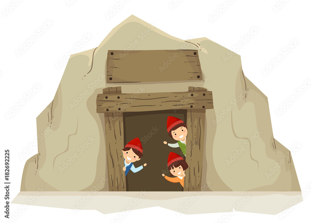 Stickman Kids Mining Entrance Illustration Stock Vector | Adobe Stock