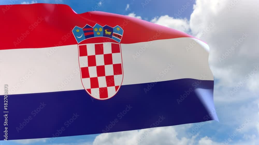 3D rendering of Croatia flag waving on blue sky background with Alpha ...