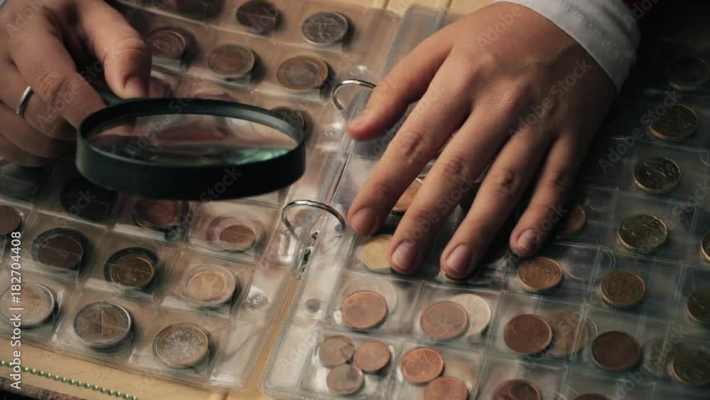 Numismatics concept. Collection of coins from different countries in ...