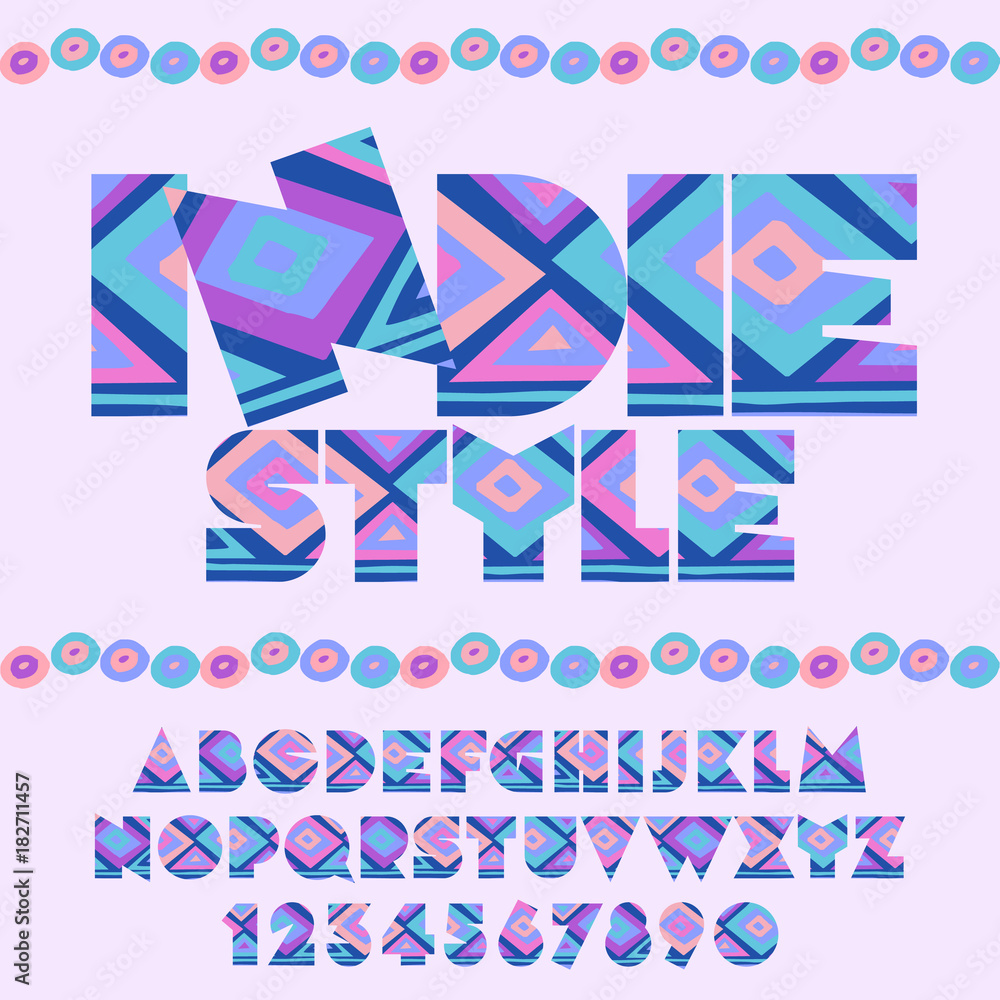 Indie style ethnic pattern bright Alphabet. Vector Letters and Numbers ...