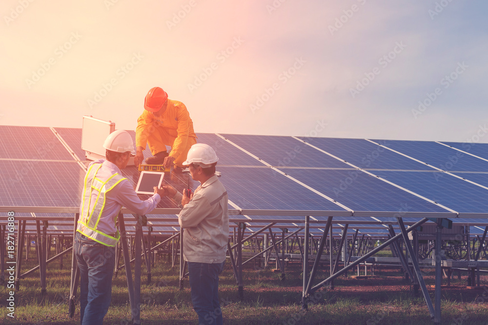 engineer working on checking and maintenance electrical equipment ...
