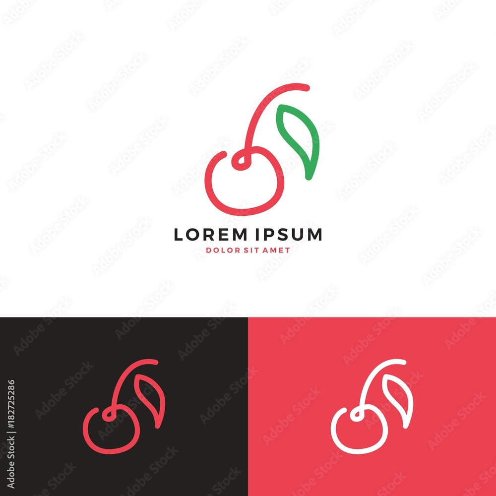 cherry logo vector line art outline download Stock Vector | Adobe Stock