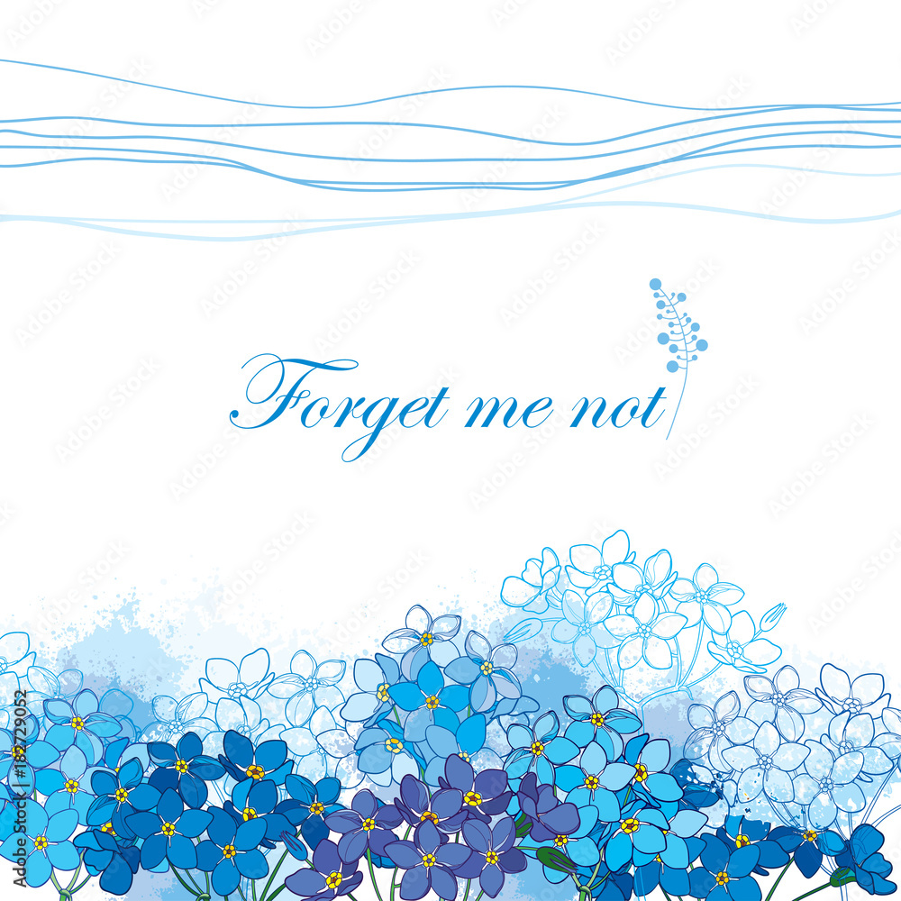 Vector background with outline Forget me not or Myosotis bunch in ...