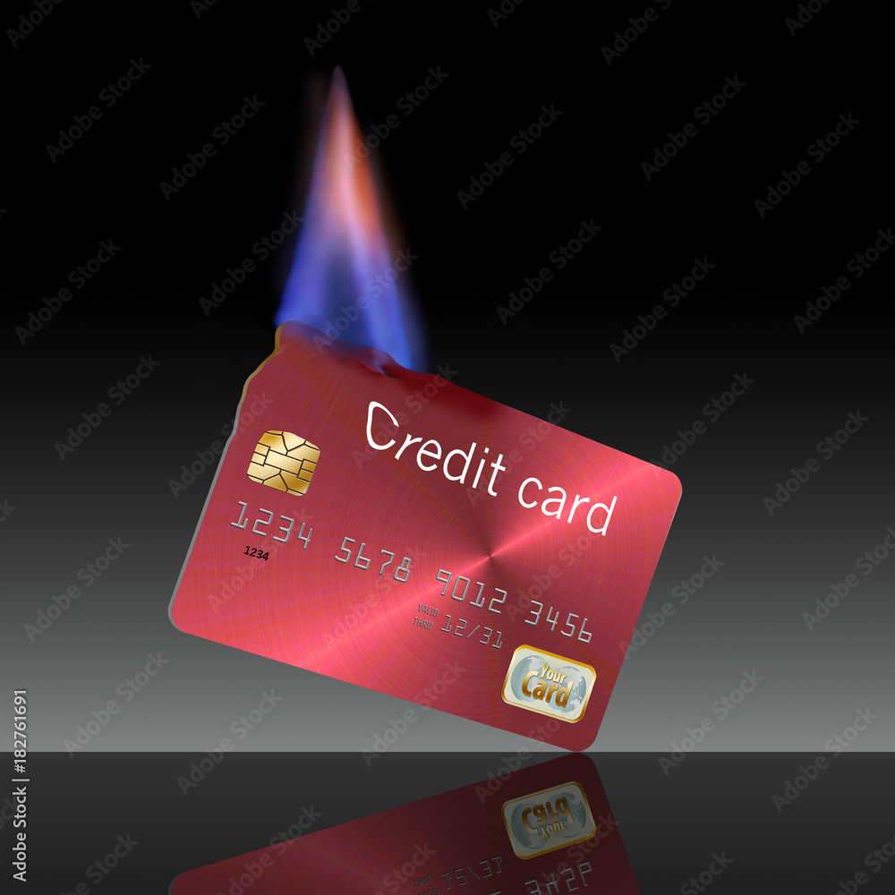 A credit card on fire illustrates the task of replacing a damaged, lost ...
