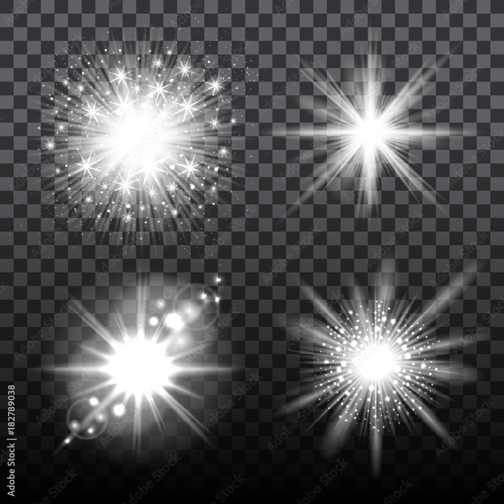 Set of flash stars on the transparent background, vector illustration ...