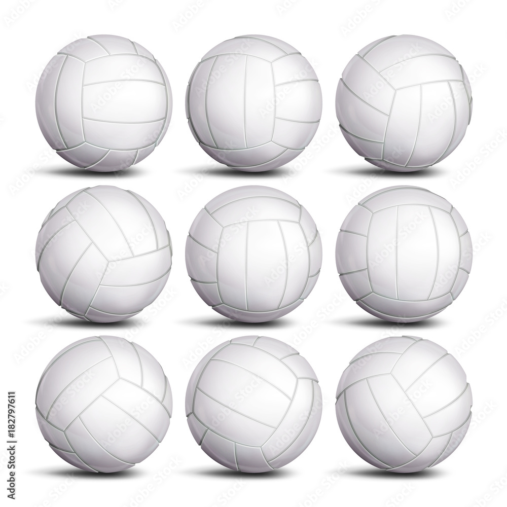 Realistic Volleyball Ball Set Vector. Classic Round White Ball ...