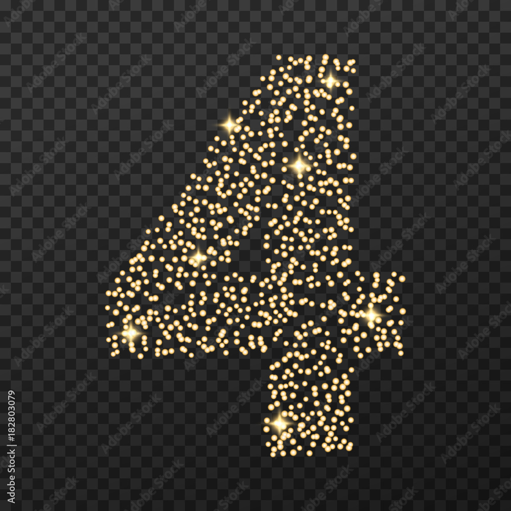 Gold glittering number four . Vector shining golden font figure ...