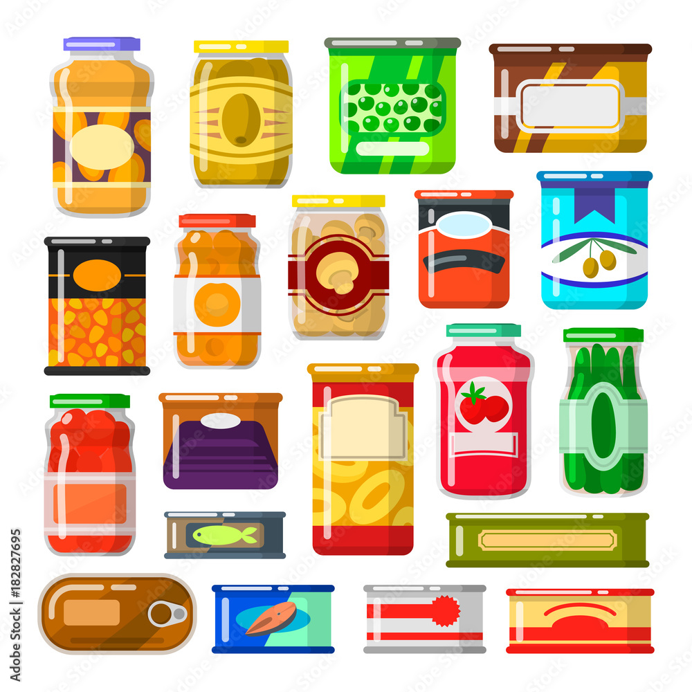 Canned goods set Stock Vector | Adobe Stock