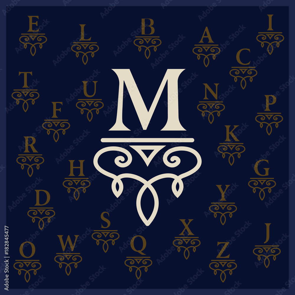 Elegant letter M. Graceful style. Calligraphic beautiful logo. Vintage ...