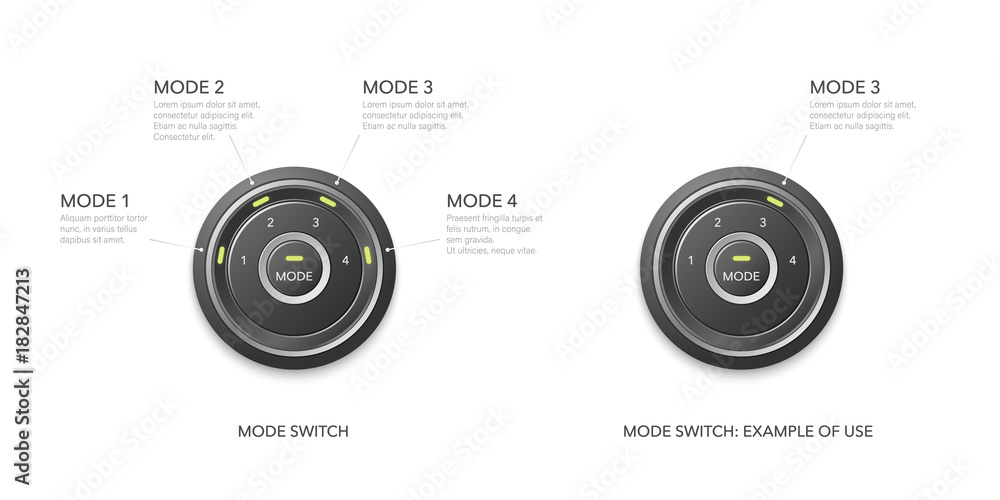 Mode switch with option selection. Selector for infographic. Realistic ...