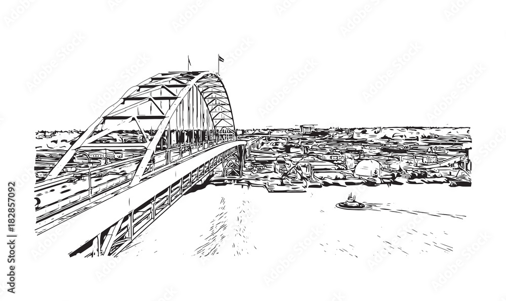 Sketch illustration of famous Fremont bridge, Portland, Oregon in ...
