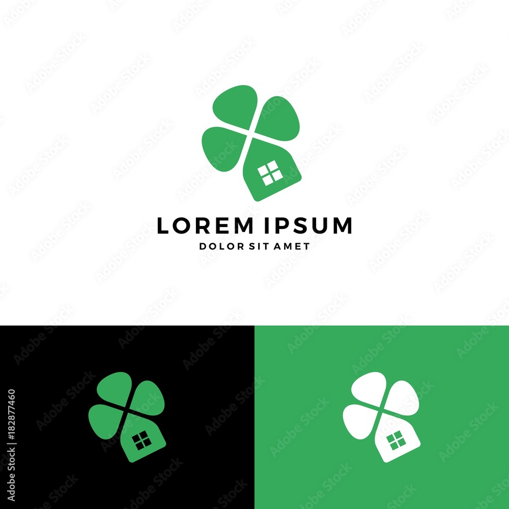 clover house home leaf four logo vector download Stock Vector | Adobe Stock