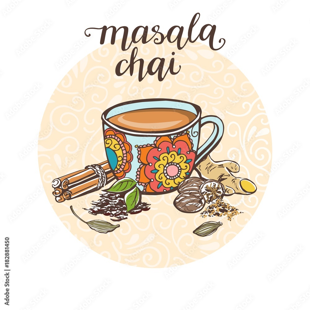 Vecteur Stock Masala Chai. Vector illustration with hot drink and its ...