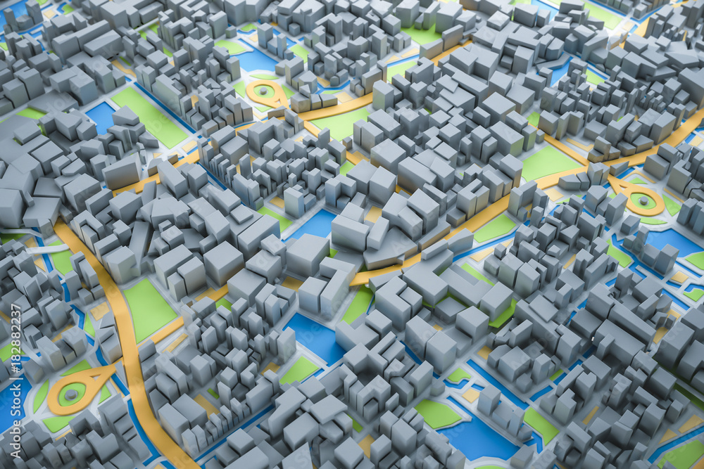3D Map of City, travel and tourism planning concept. 3D illustration ...