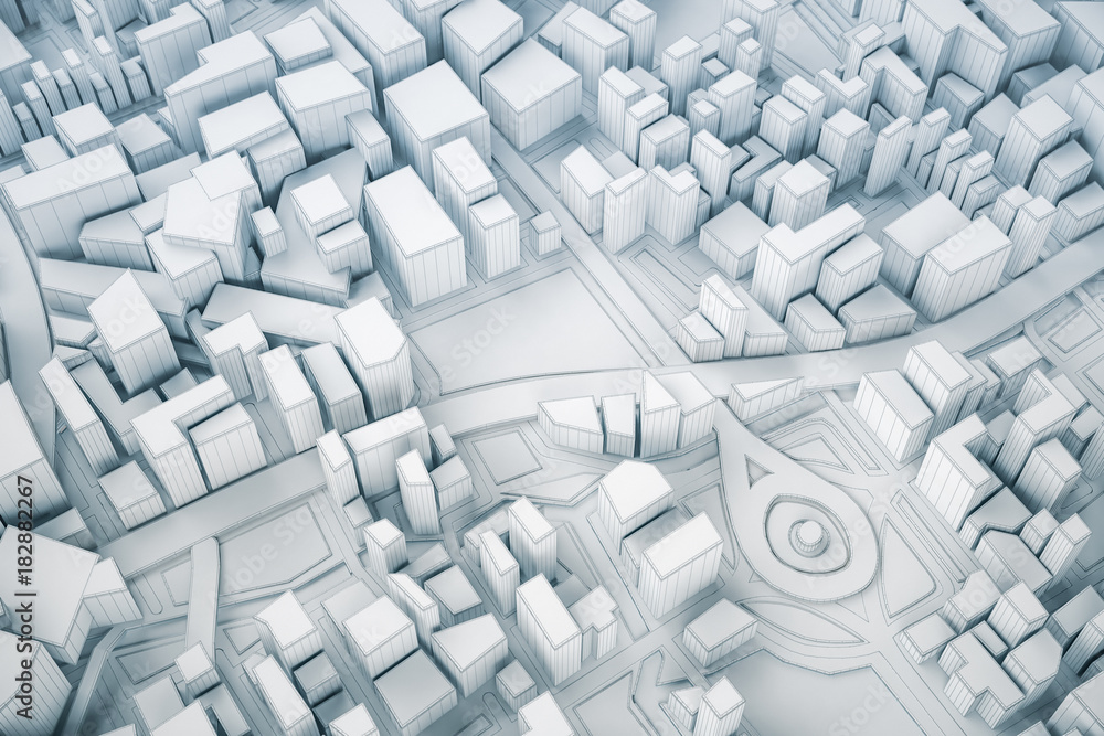 White and line 3D Map of City, travel and tourism planning concept. 3D ...