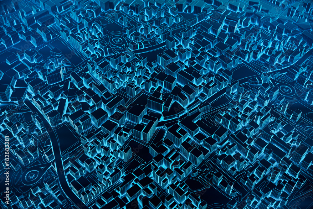 Abstract Futuristic Dark and line 3D Map of City, travel and tourism ...